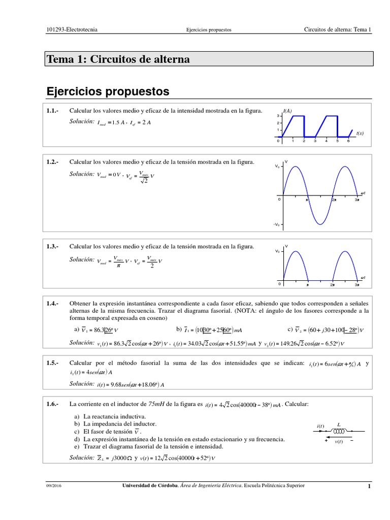 Tema 1 (Ejercicios Propuestos) | Descargar gratis PDF | Impedancia eléctrica | Movimiento (física)