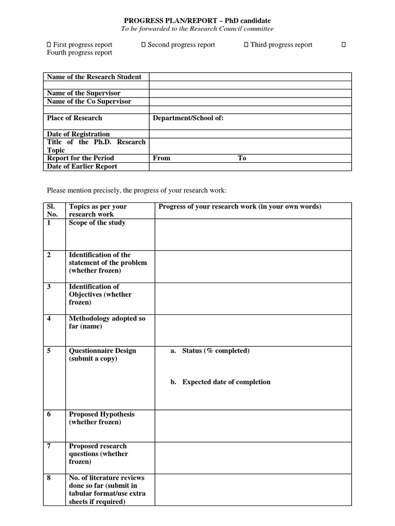 Progress and Future Plans: A Quarterly Report on the Status of a PhD ...