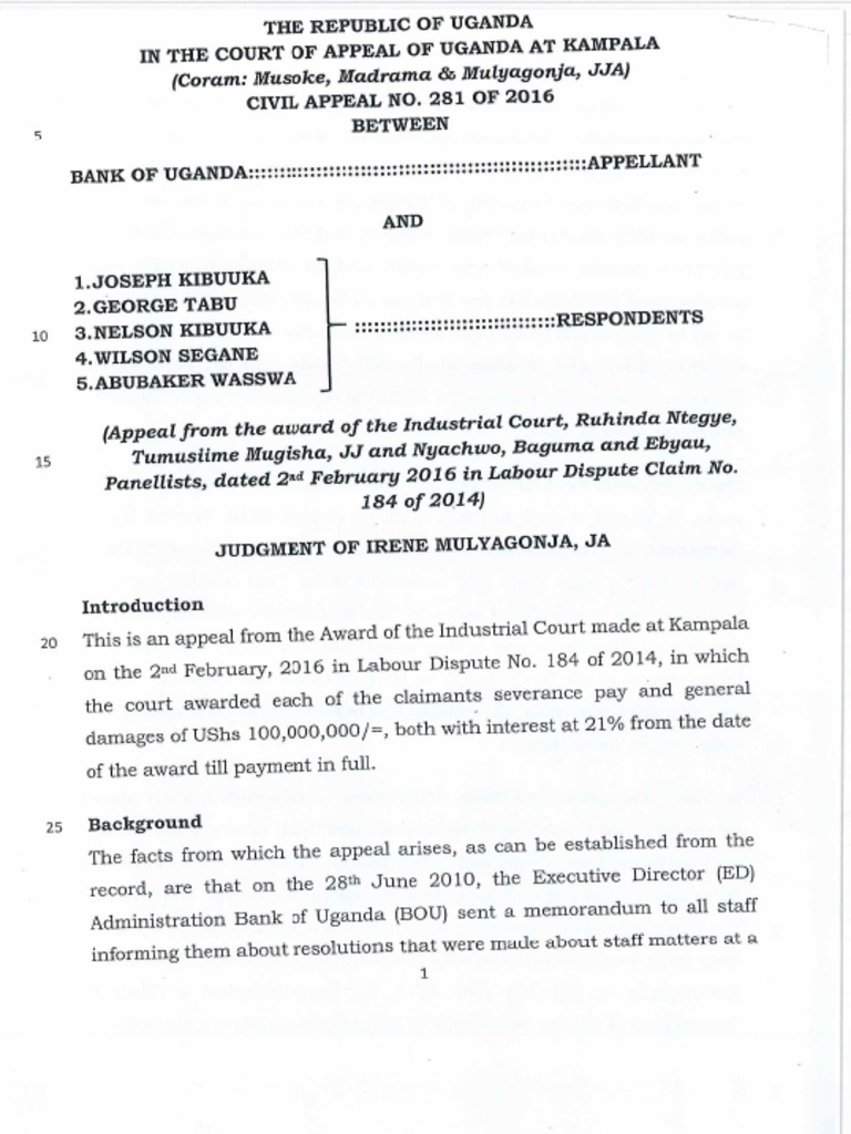 Judgement Of Irene Mulyagonja JA Civil Appeal No 281 Of 2016 BANK OF