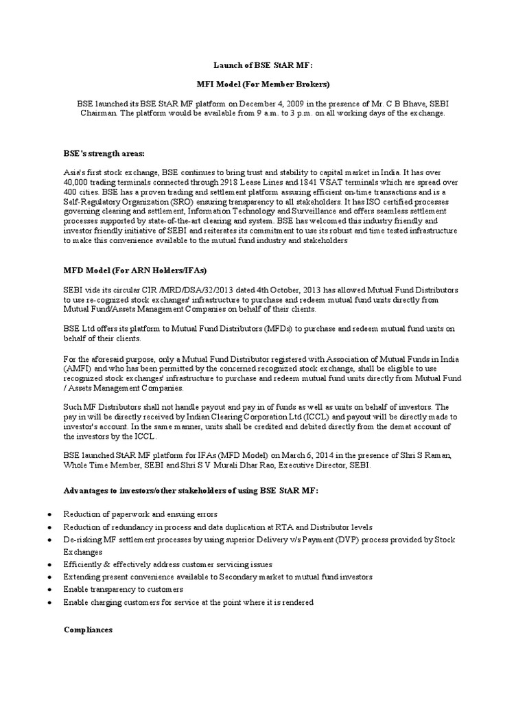 Launch of Bse Star MF | PDF | Mutual Funds | Financial Markets