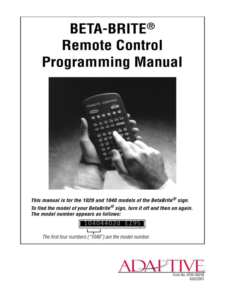 Betabrite Remote Control Programming Manual For Models 1040 and 1026 ...