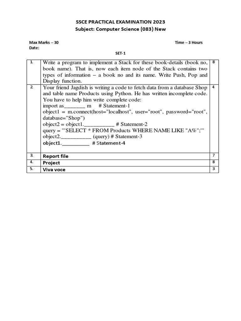 Ssce Practical Paper 2023 | PDF | Databases | My Sql