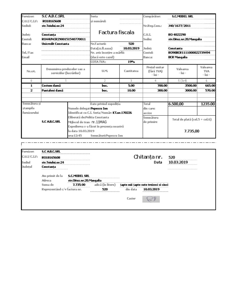 Factura Chitanta | PDF