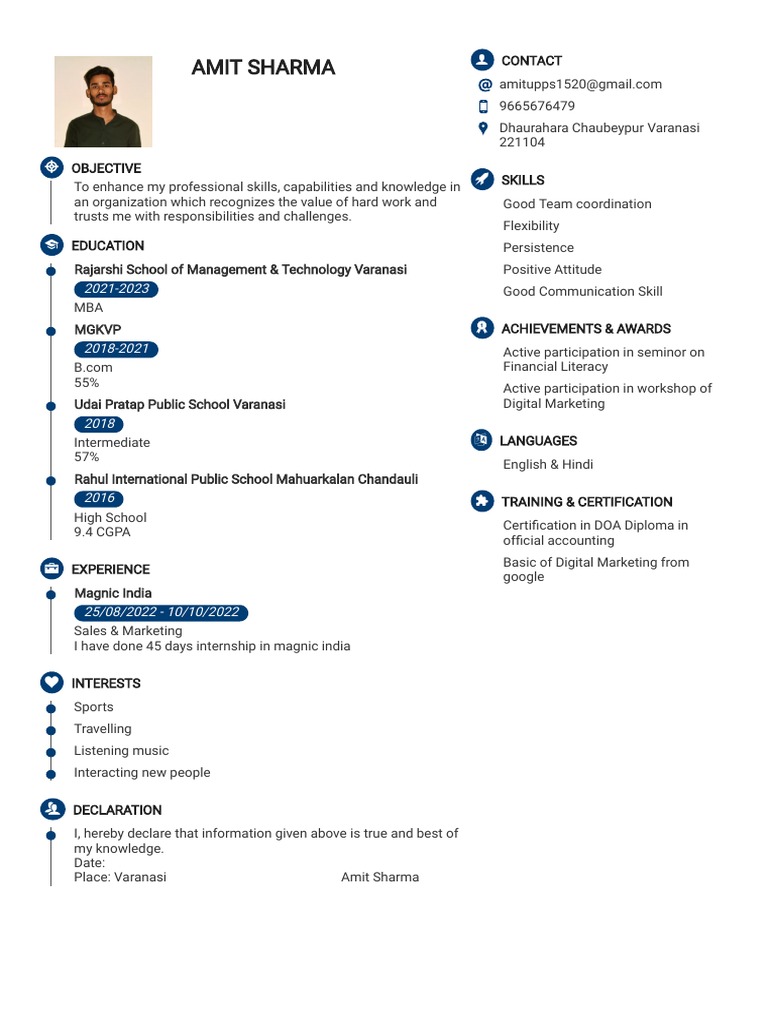 Amit Sharma Resume. | PDF | Cognition | Communication