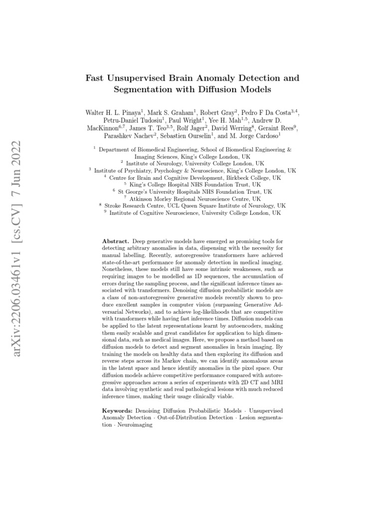 使用扩散模型进行快速无监督脑异常检测和分割 | PDF | Image Segmentation | Data Compression