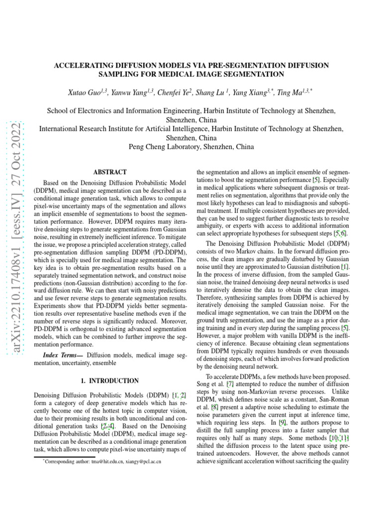 通过用于医学图像分割的预分割扩散采样加速扩散模型 | PDF | Image Segmentation | Normal Distribution