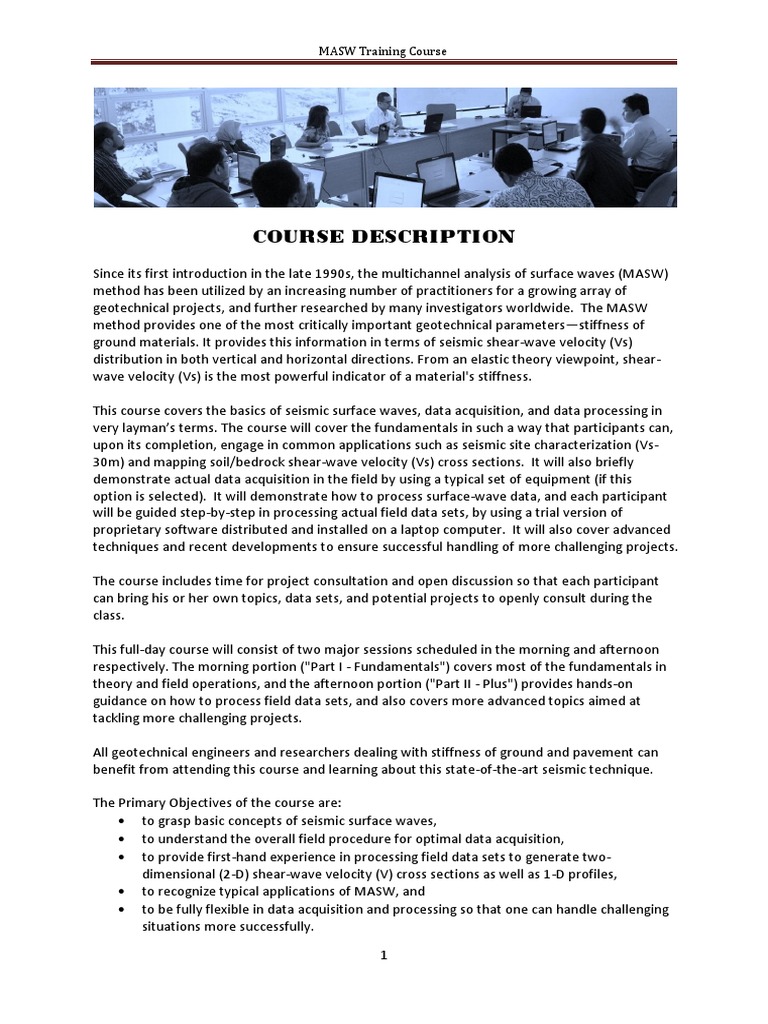 MASW Course Description | PDF | Seismology | Geotechnical Engineering