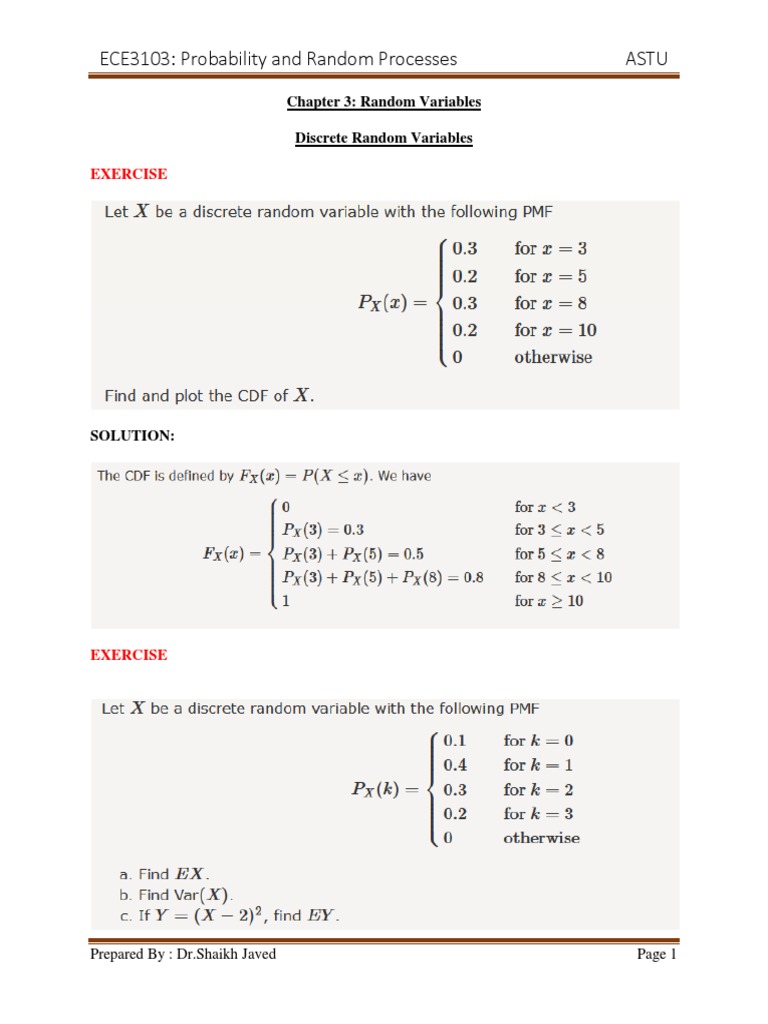 Exercise Worksheet - Chapter 3 - Random Variables | PDF Exercise Worksheet - Chapter 3 - Random Variables | PDF