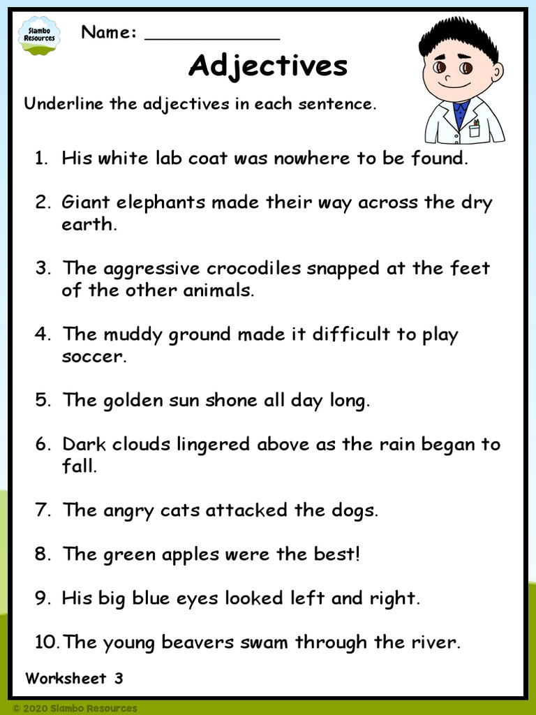 Grade 3 Adjectives Worksheet | PDF