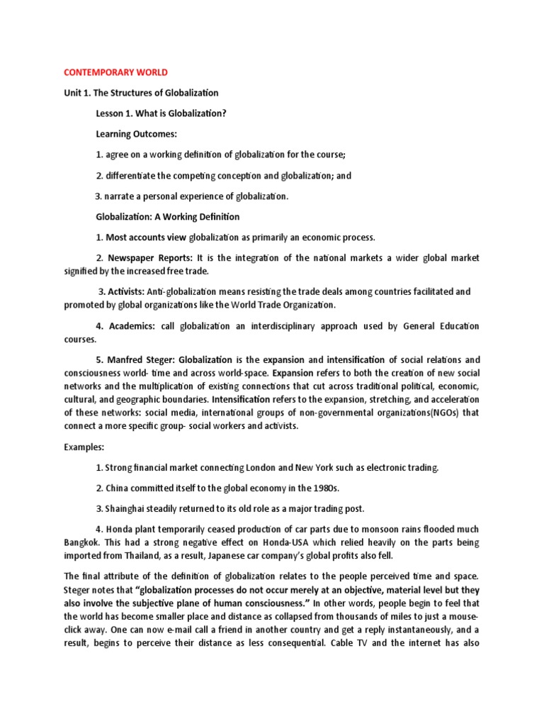 Contemporary World Lesson 1-2 | PDF | Globalization | Gold Standard