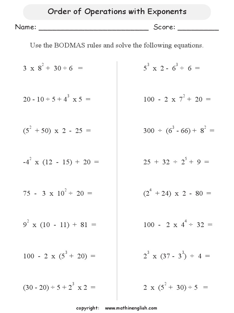 Order Exponents 3 Operators P6 | PDF | Mathematics | Algebra