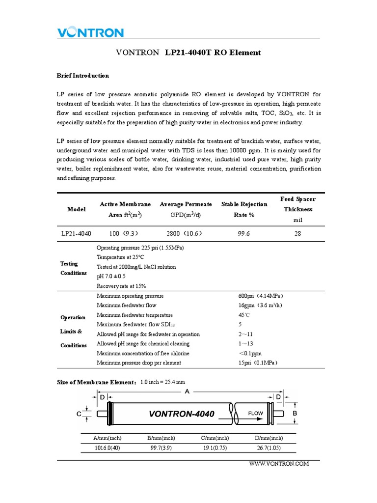 Vontronlp21 4040en1 | PDF | Membrane | Water