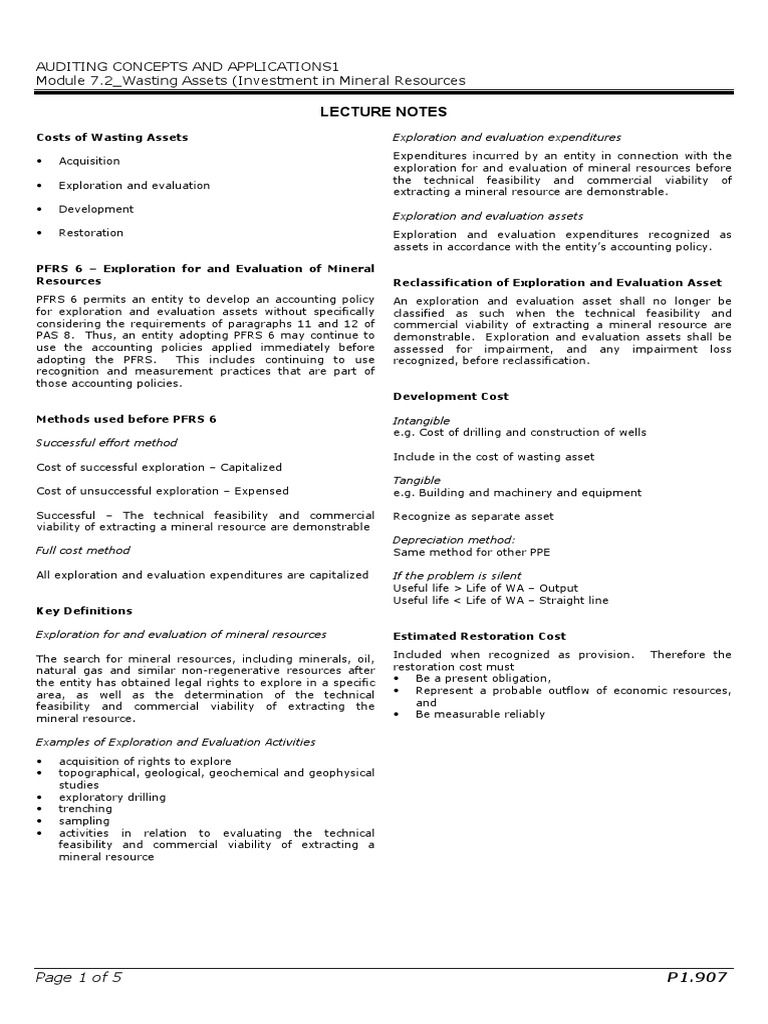 Module 7.2 - Wasting Assets (Investment in Mineral Resources) - My ...