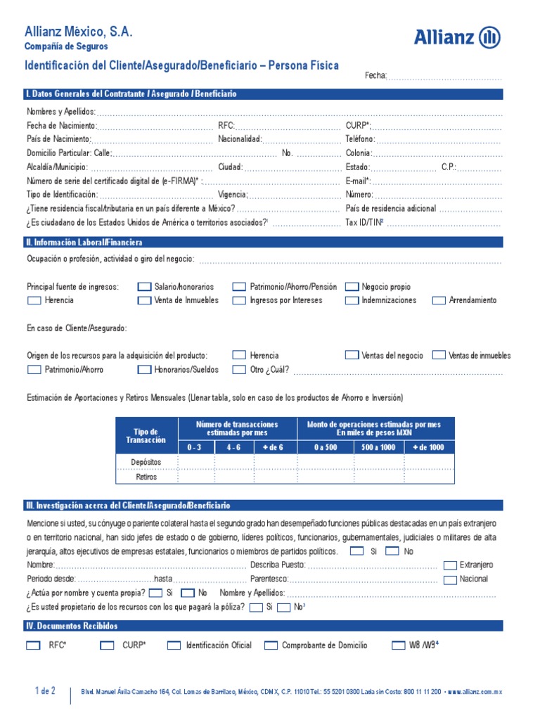 Identificación del Cliente en Allianz México | PDF | Póliza de seguros ...