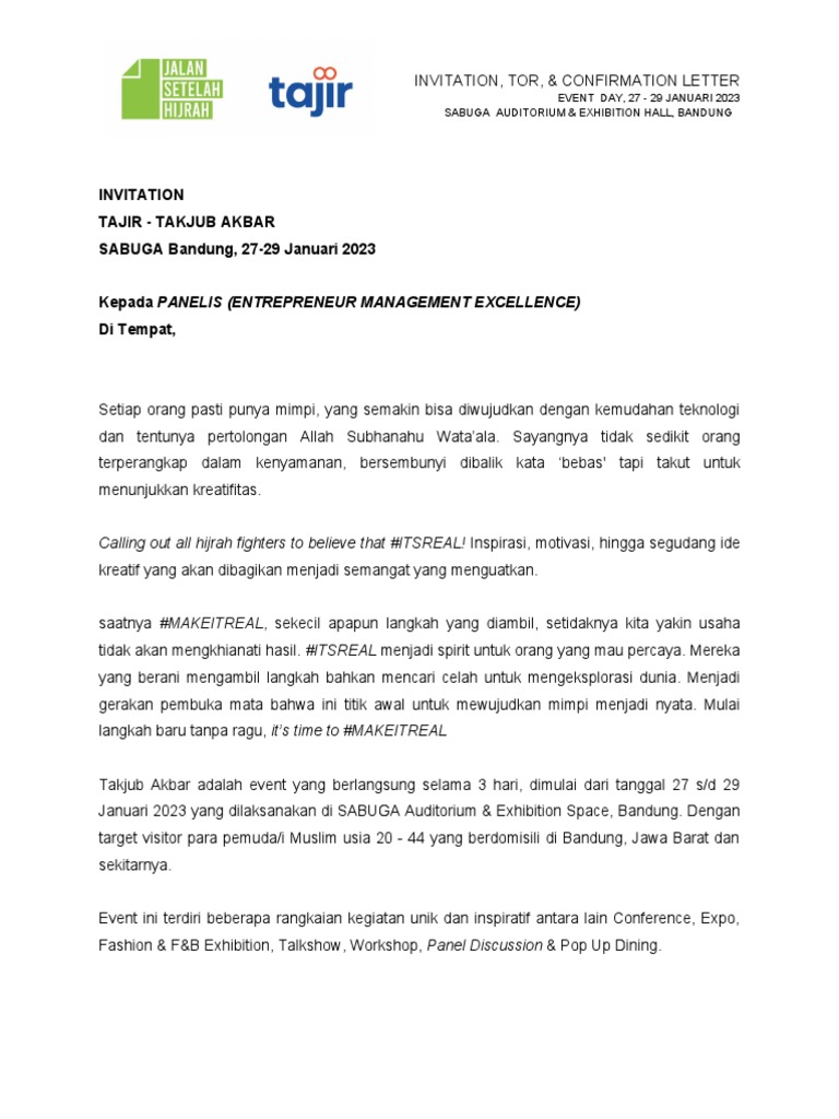 TOR & Invitation - Panel & Discussion - Entrepreneur Management Excellence 250123 | PDF