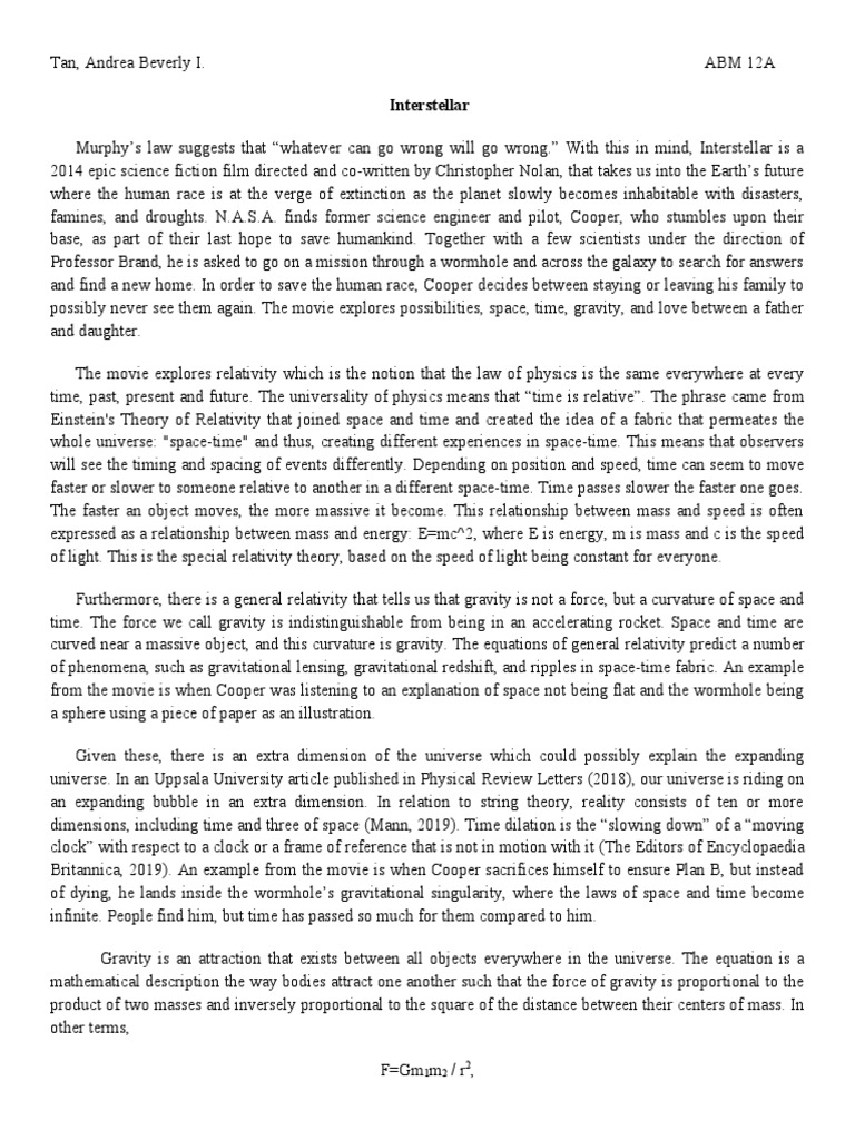 TAN - Interstellar Movie Review-1 | PDF | Science & Mathematics | Young Adult
