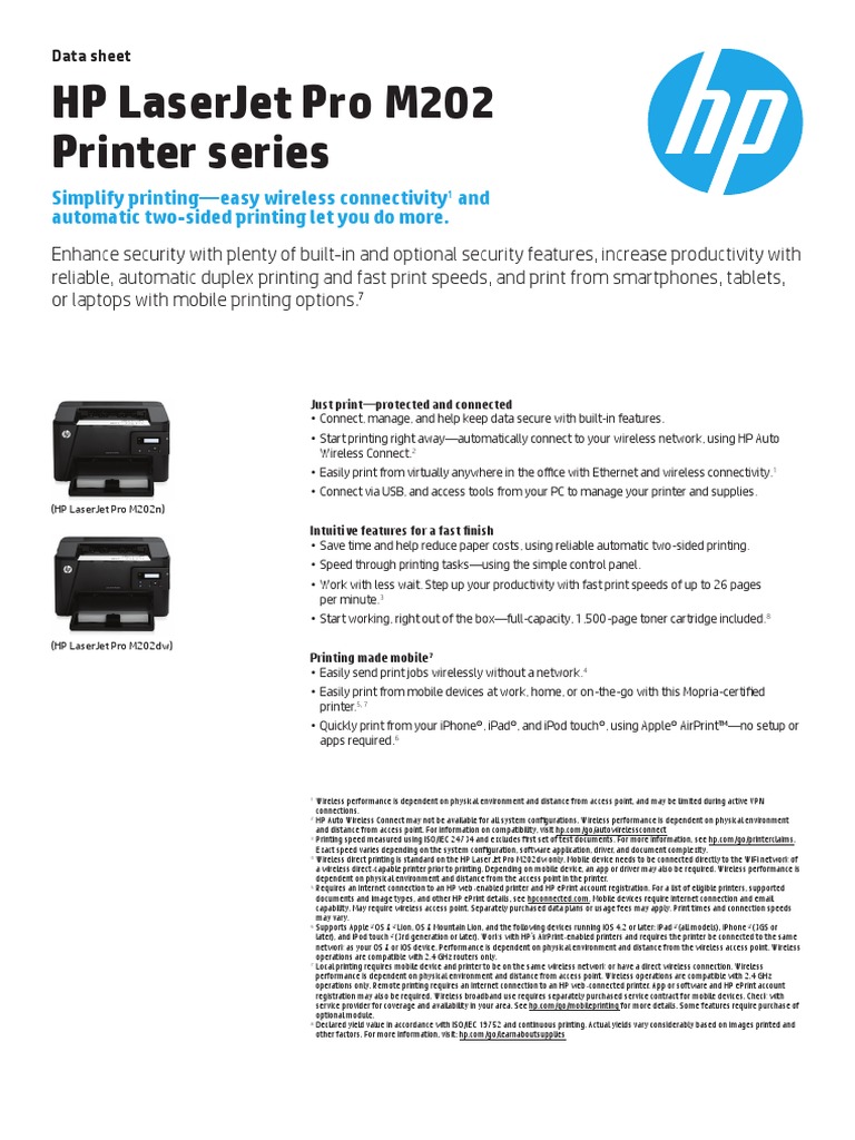 HP LaserJet Pro M202 Datasheet | PDF | 64 Bit Computing | Windows ...