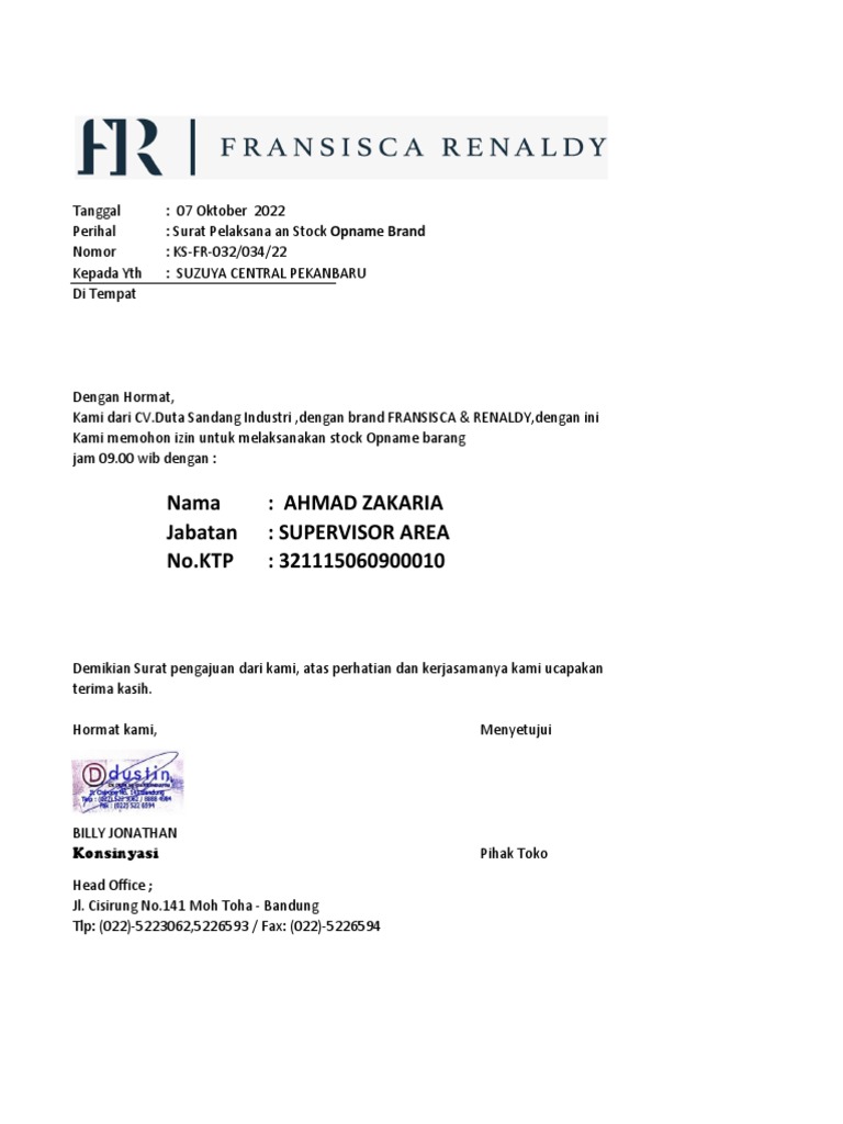 Sampel SURAT PENGAJUAN STOCK OPNAME | PDF