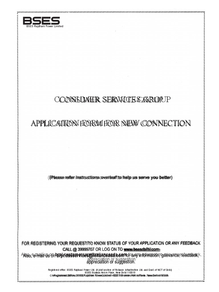 BSES New Connection Application Form | PDF