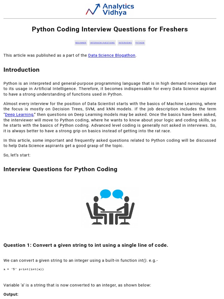 Python Coding Interview Questions For Freshers | Download Free PDF | String (Computer Science ...