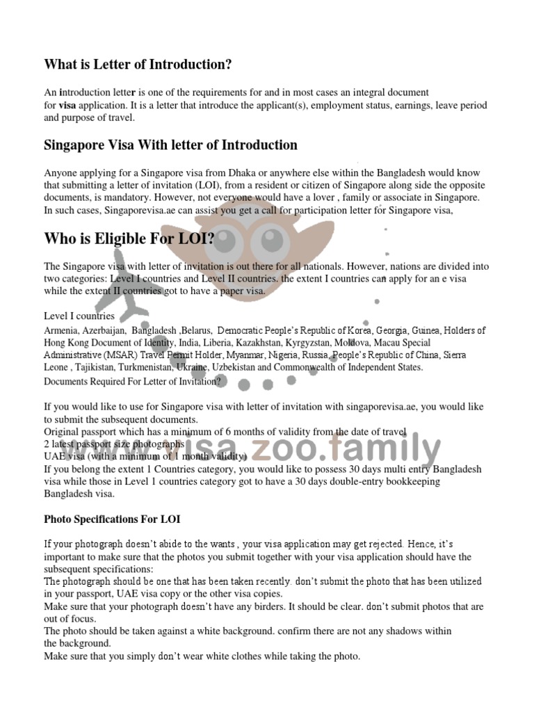 Letter of Introduction Loi Letter For Singapore Visa | PDF | Travel ...