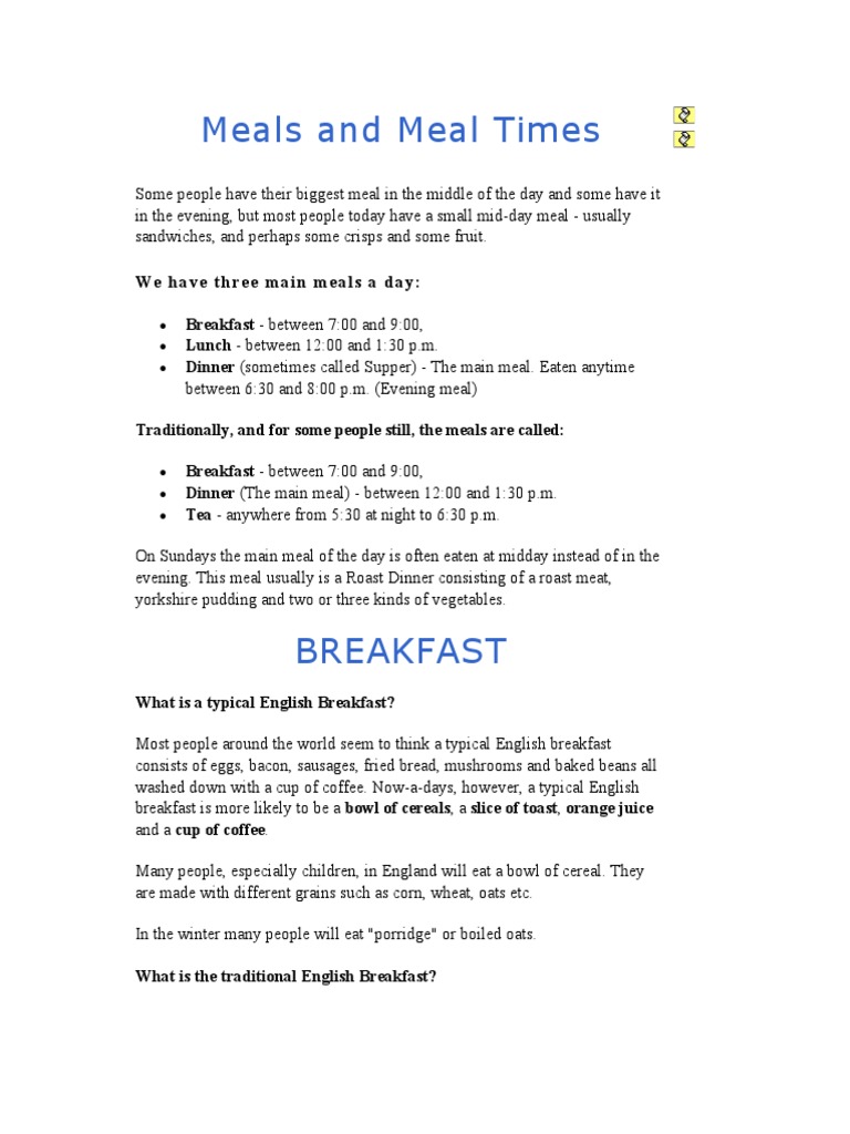 UK Meal Times and Traditions | PDF | Meal | Lunch