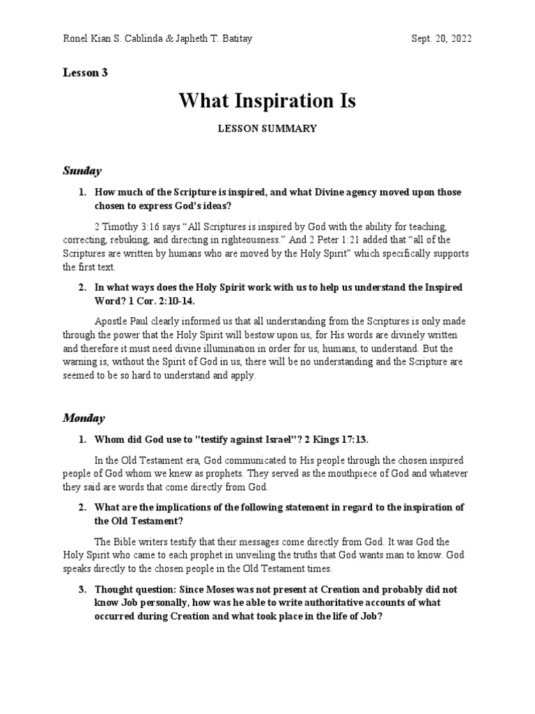 CABLINDA BATITAY SSQ Lesson3 | PDF | Revelation | Bible