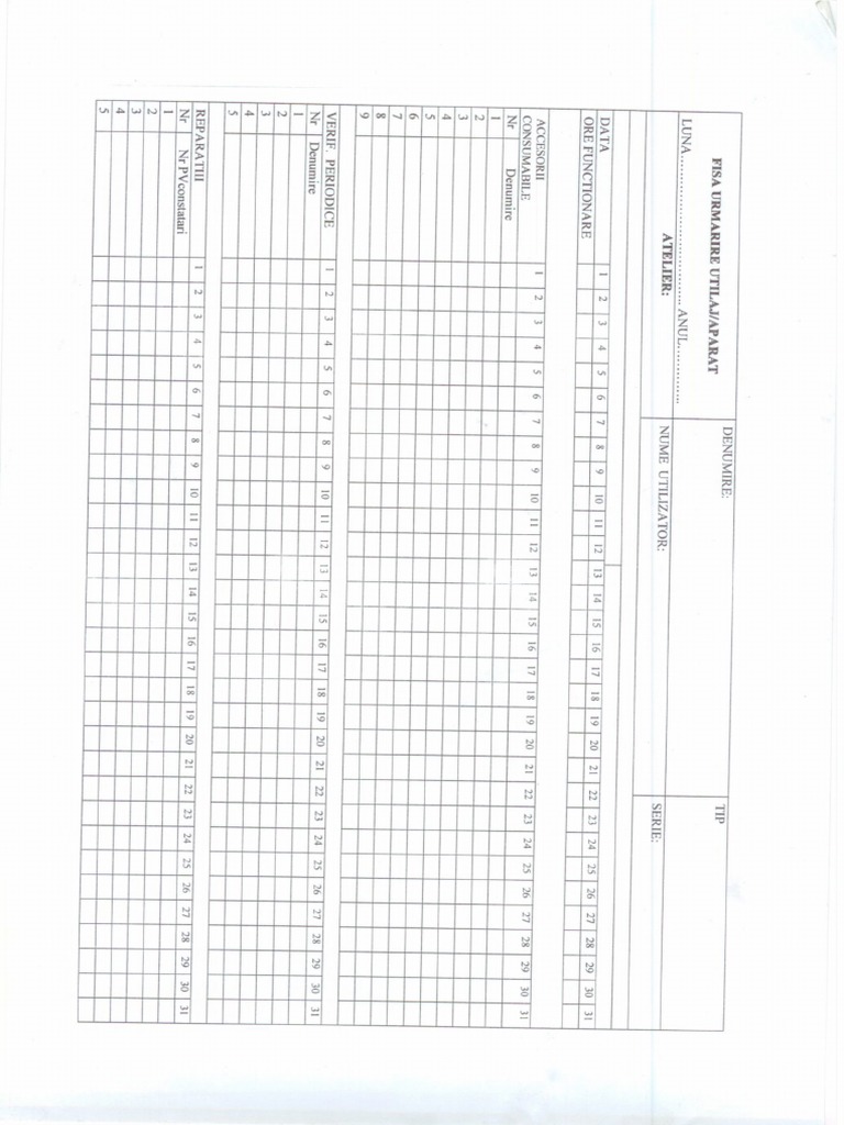 Model Fisa Urmarire Utilaj-Echipament | PDF