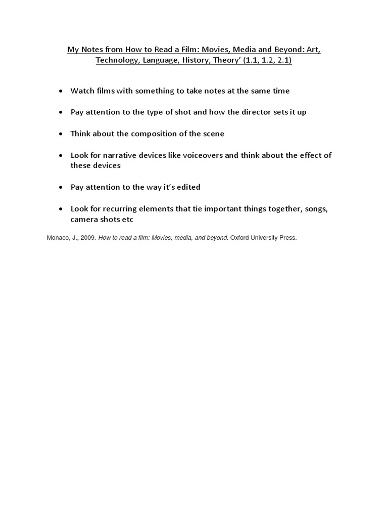 My Notes From How To Read A Film | PDF