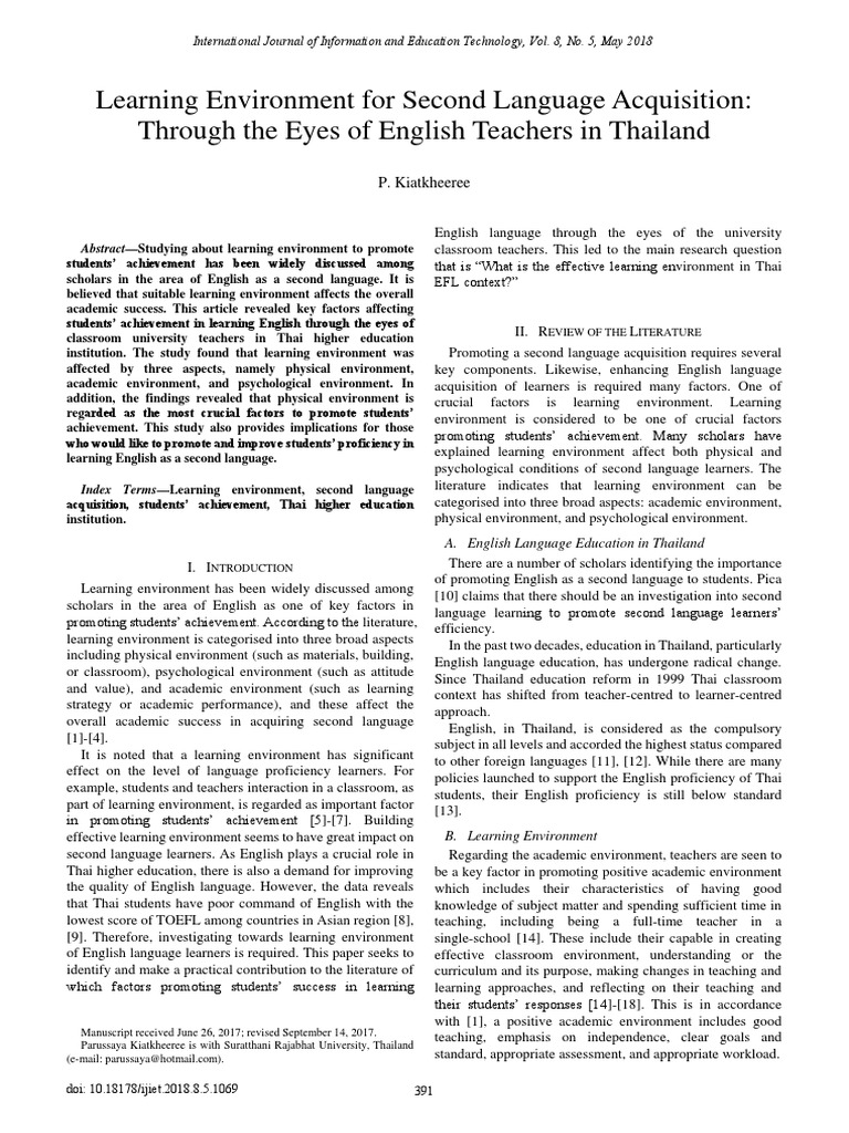 Learning Environment For Second Language Acquisition | PDF | Teaching ...