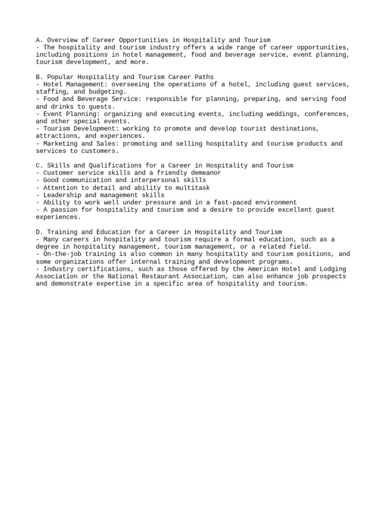 Career Paths in Hospitality & Tourism | PDF