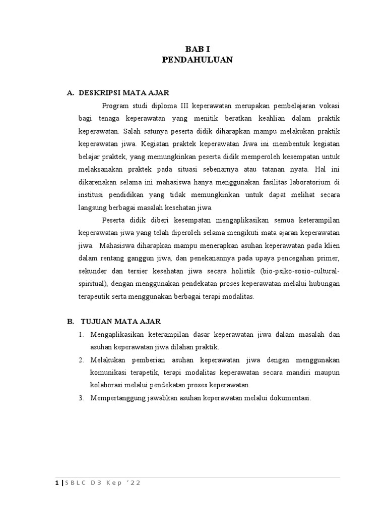 Buku Panduan Kep Jiwa D3' 22 | PDF