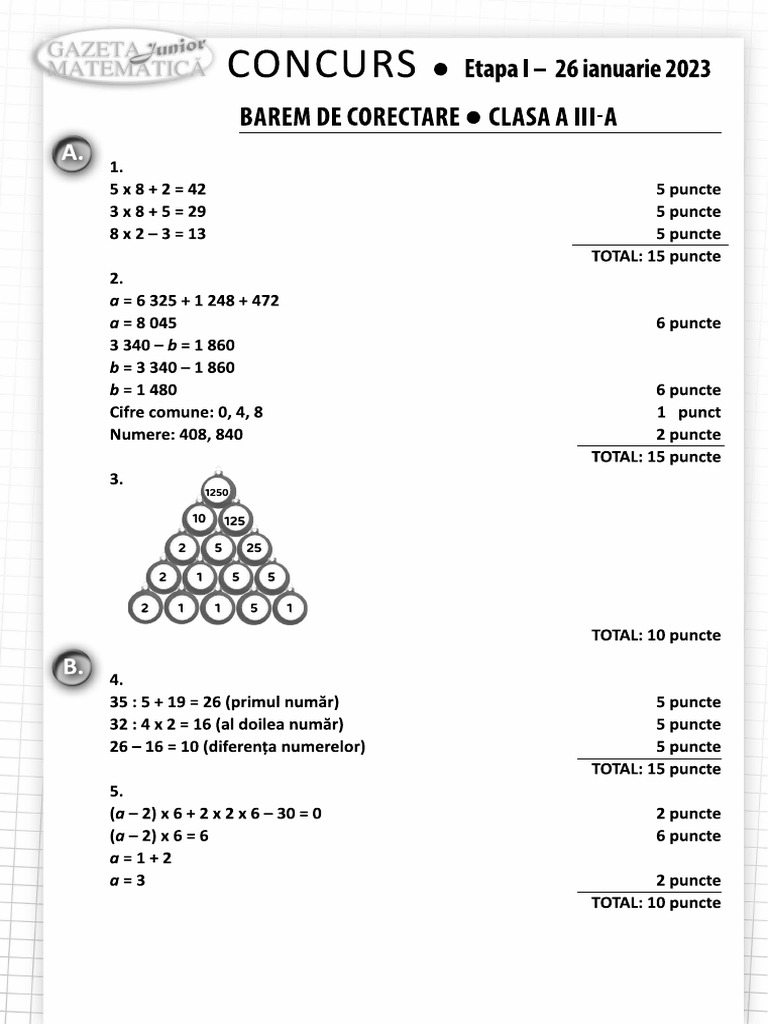 Barem Concurs GMJ Ianuarie 2023 Clasa Iii | PDF