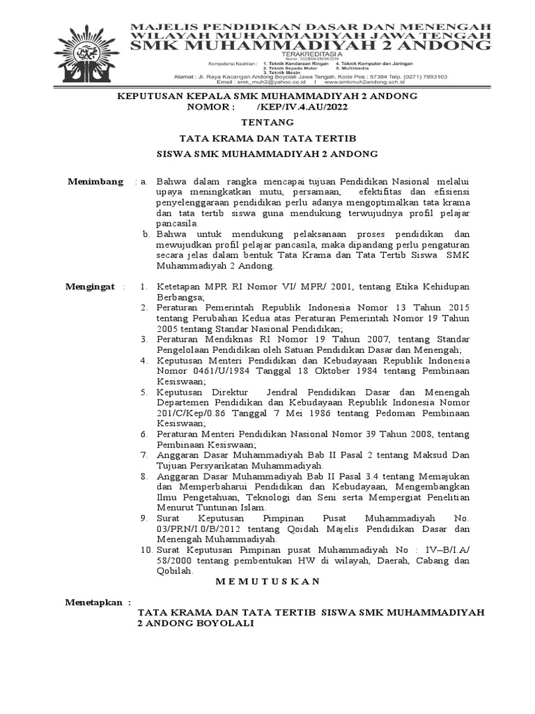 Tata Krama Dan Tata Tertib 22-23 | PDF Tata Krama Dan Tata Tertib 22-23 | PDF