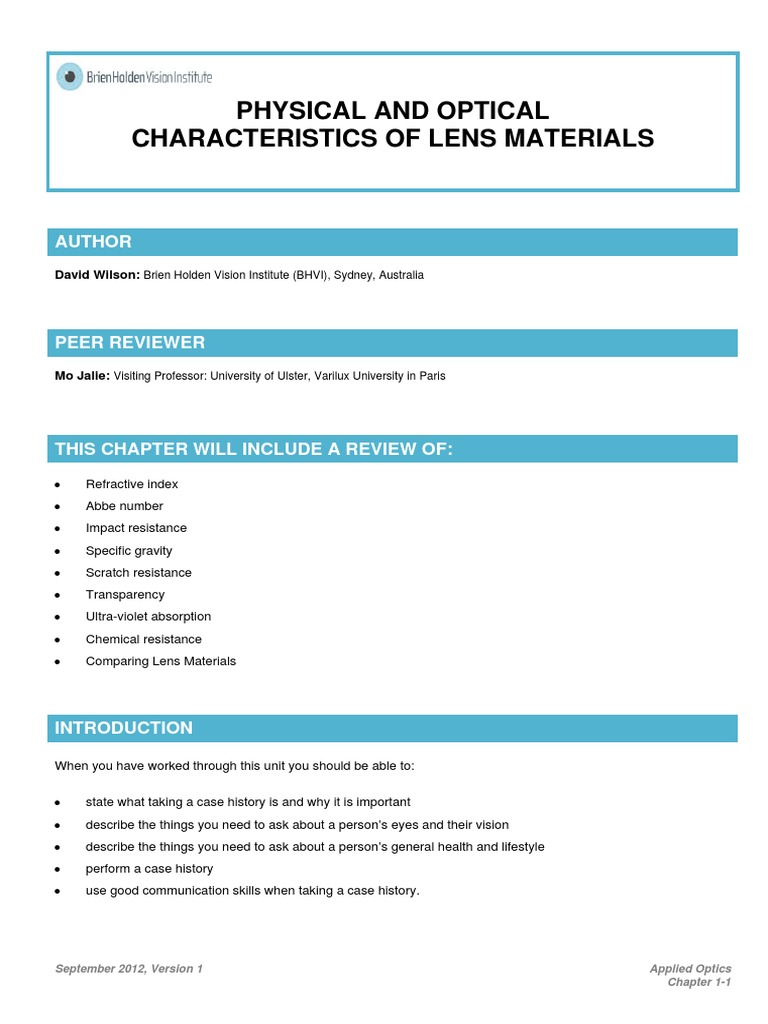 01 The Charactristics of Lens Materials | PDF | Ultraviolet ...