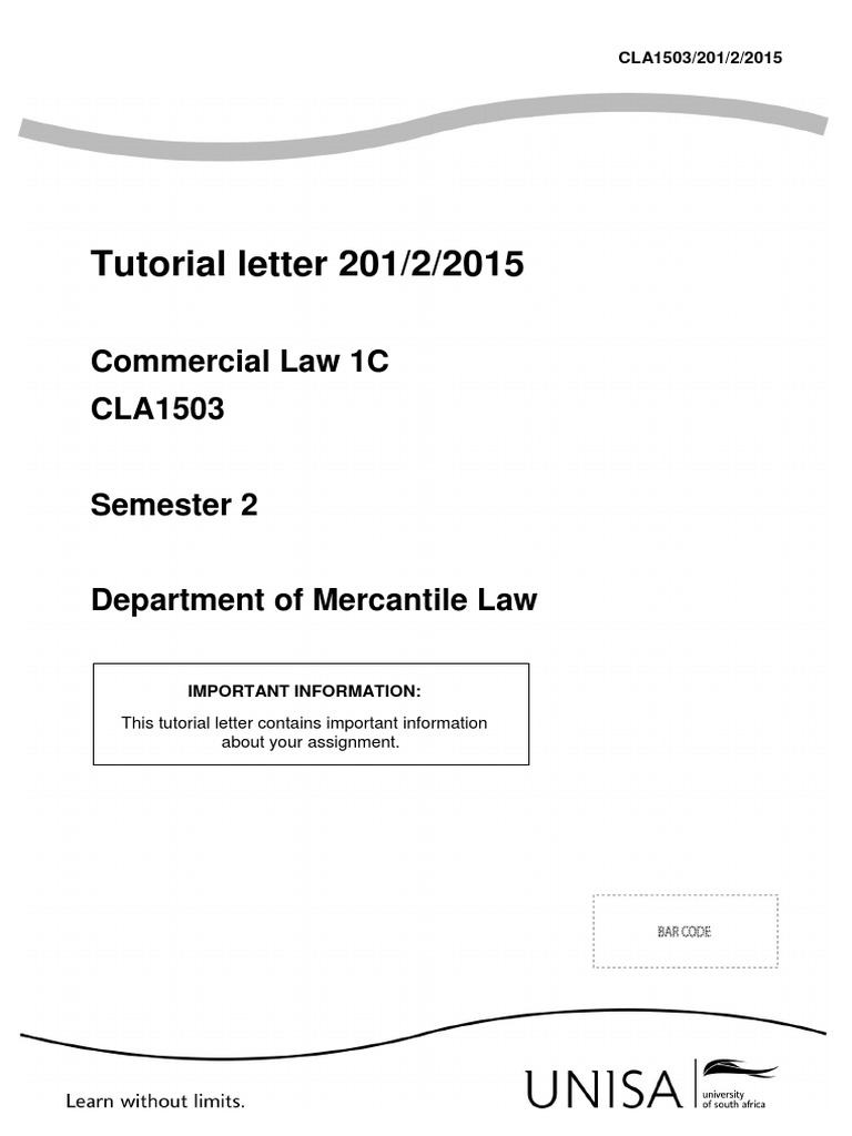 CLA 1503 Tutorial Letter 201 | PDF | Offer And Acceptance | Ownership