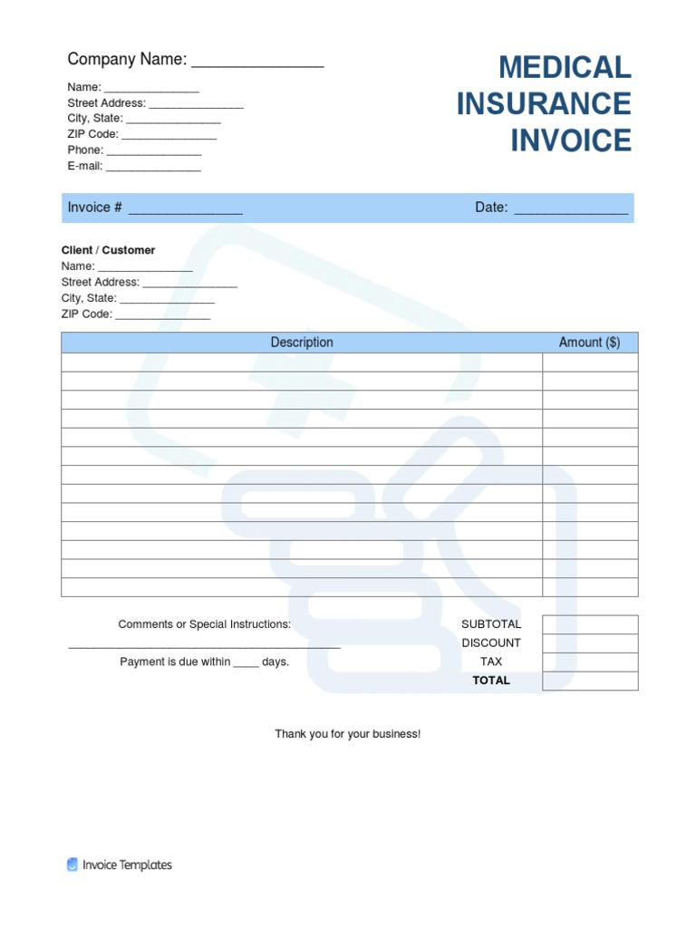 Medical Insurance Invoice Template | PDF | Finance & Money Management
