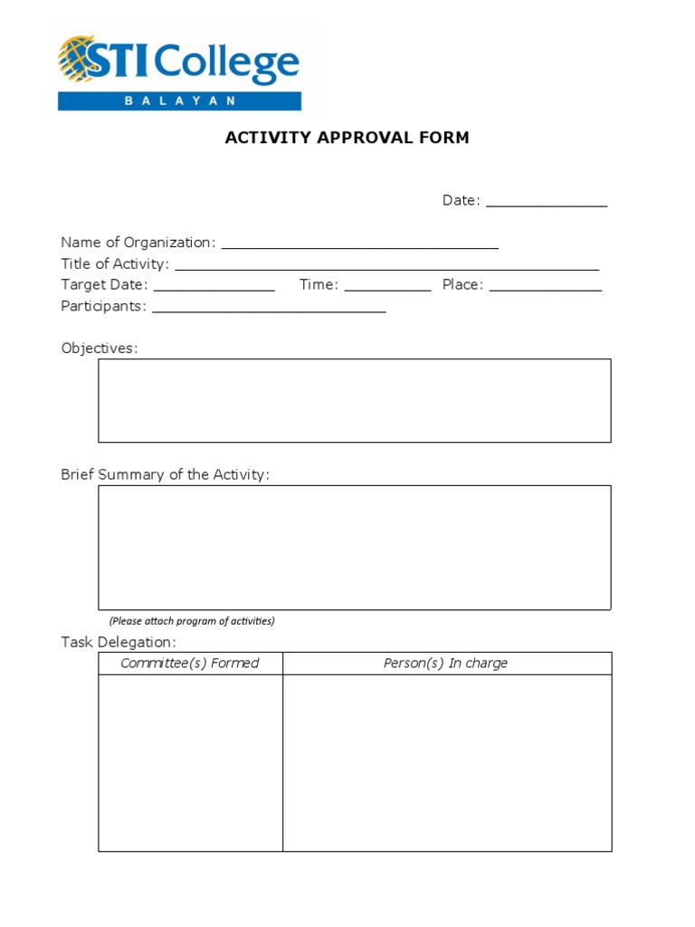 Activity Approval Form Template | PDF