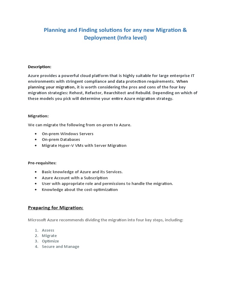 Azure-Planning and Finding Solutions For Migration - MOP | Download ...
