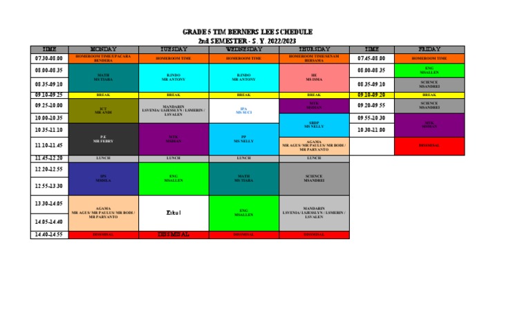 Schedule Semester 2 | PDF | Schools | Educational Institutions