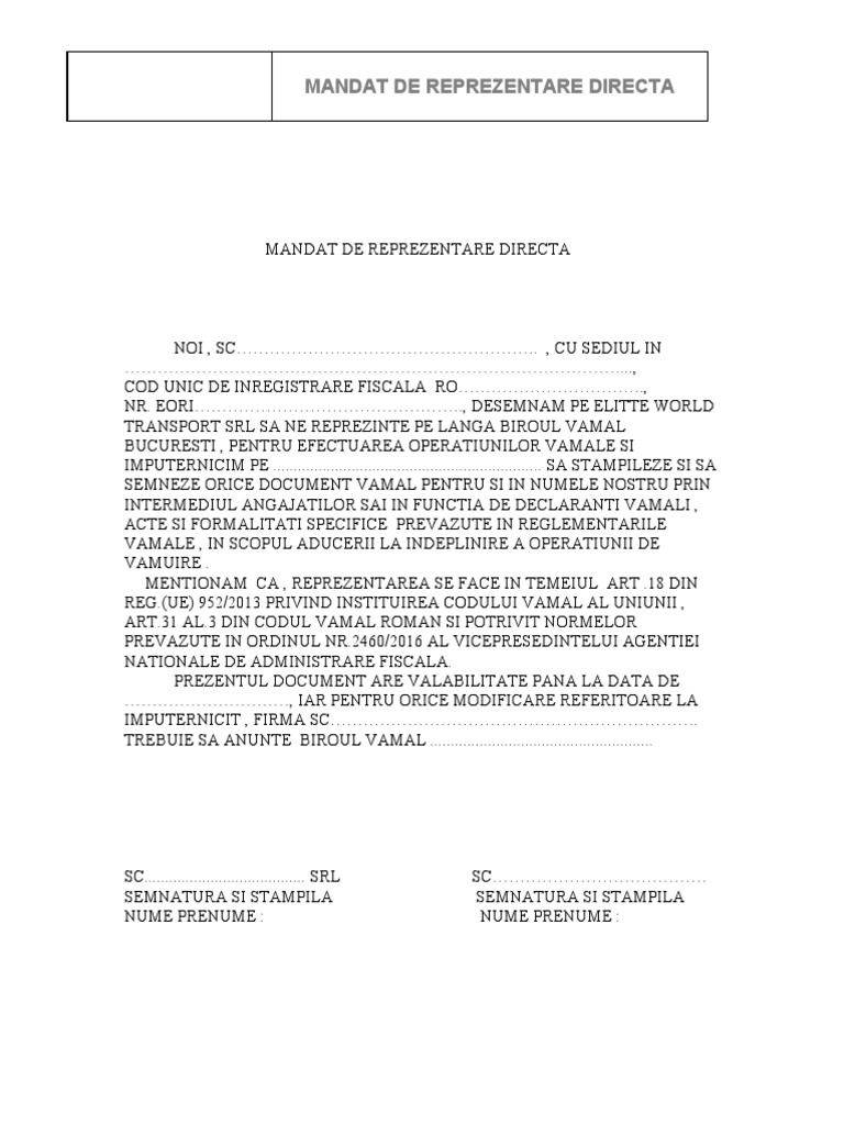 Mandat de Reprezentare Directa | PDF