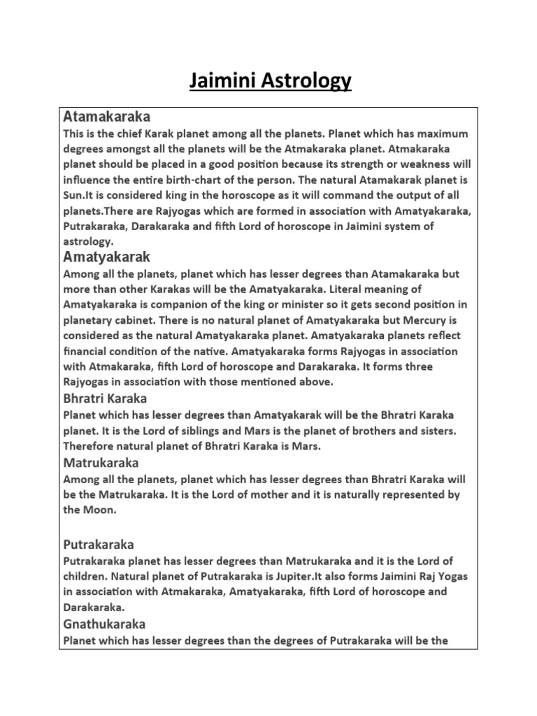 Jaimini Astrology Karakas and Their Significance in Marriage | PDF ...