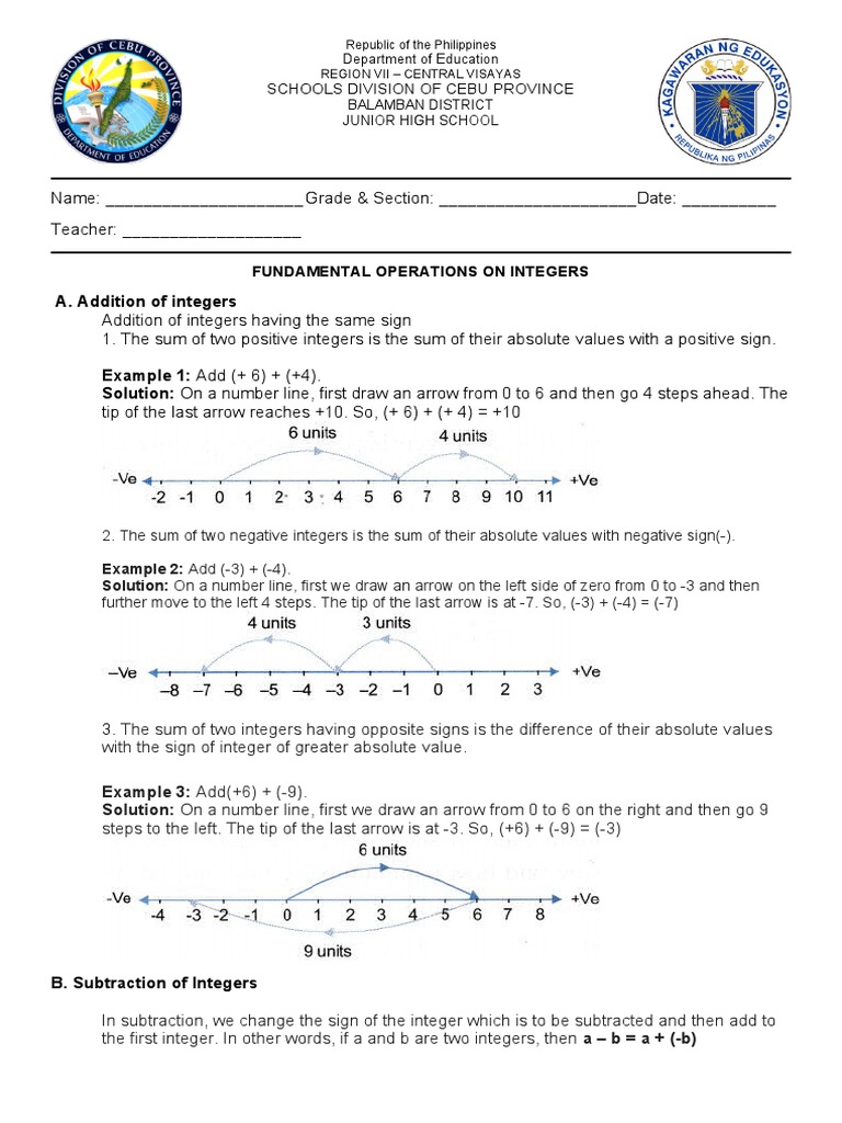 Operations With Integers | PDF | Integer | Division (Mathematics)