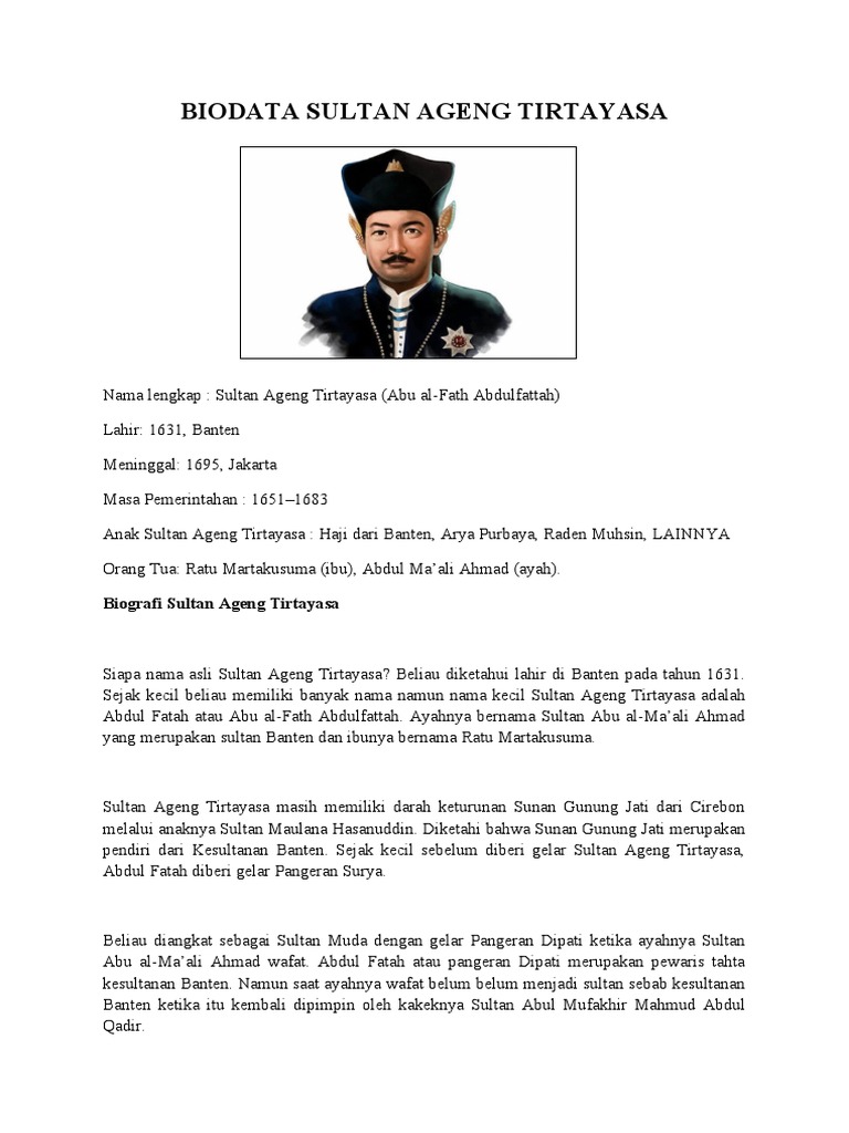 Biodata Sultan Ageng Tirtayasa | PDF