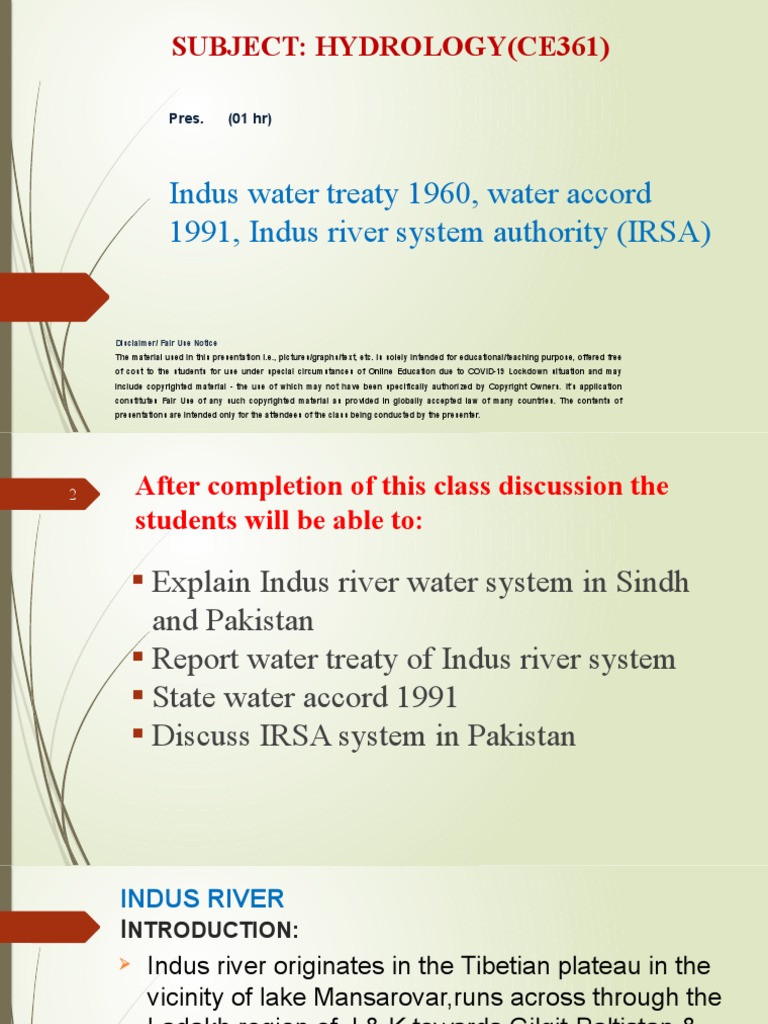SWH-10 (2hrs) - Indus Water Treaty, Water Accord 1991, Indus River ...