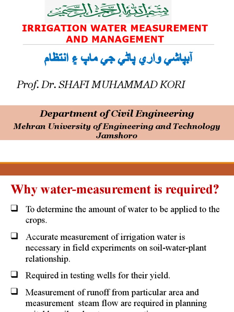 SWH-09 (2 Hors) - Methods of Water Measurement - Dr. SM Kori | PDF ...