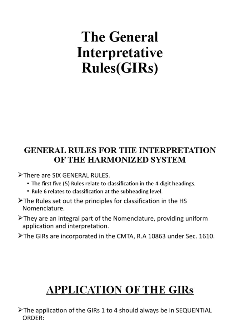 The General Interpretative RulesGIRs | PDF | Manufactured Goods