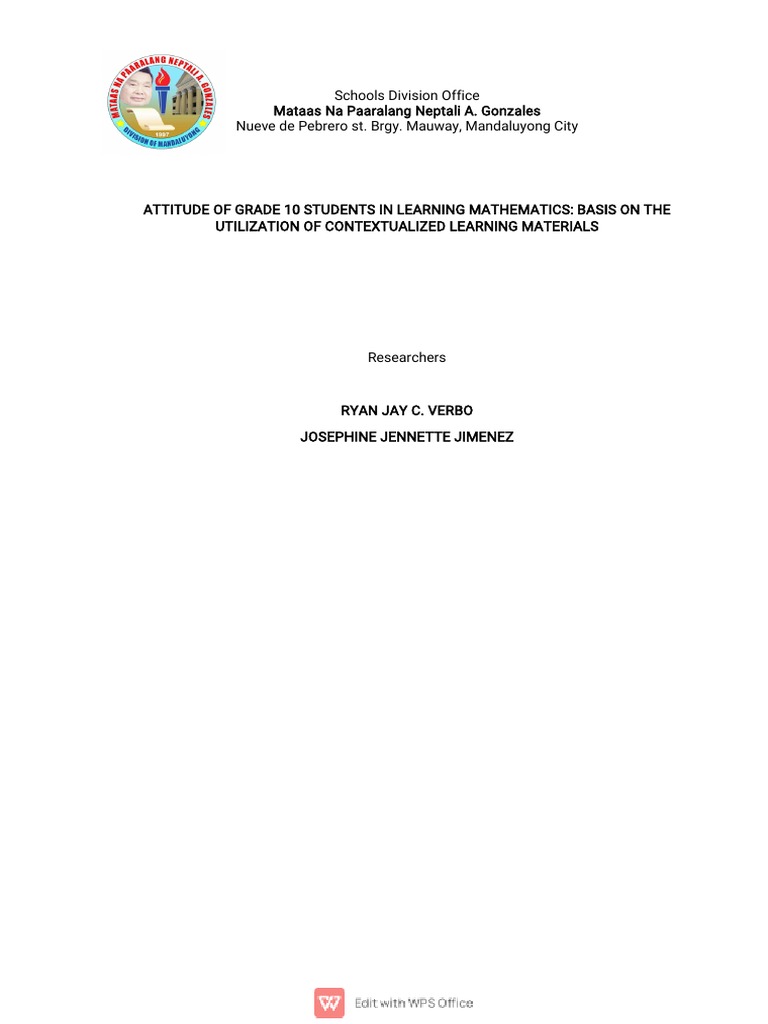 Grade 10 Math Attitudes Study | PDF | Teaching Method | Learning