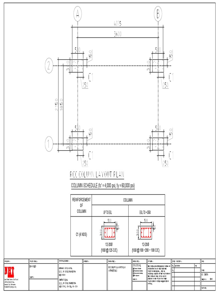COLUMN SCHEDULE (FC' 4,000 Psi, Fy 60,000 Psi) : Reinforcement OF ...