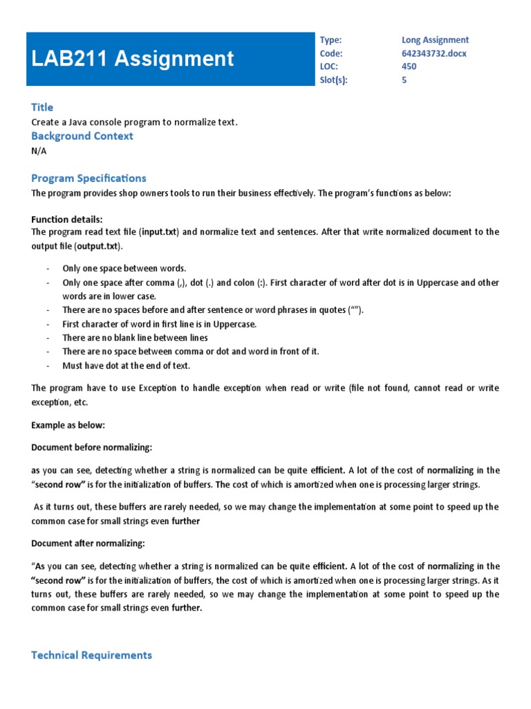 Lab211 Assignment Title Background Context Program Specifications 